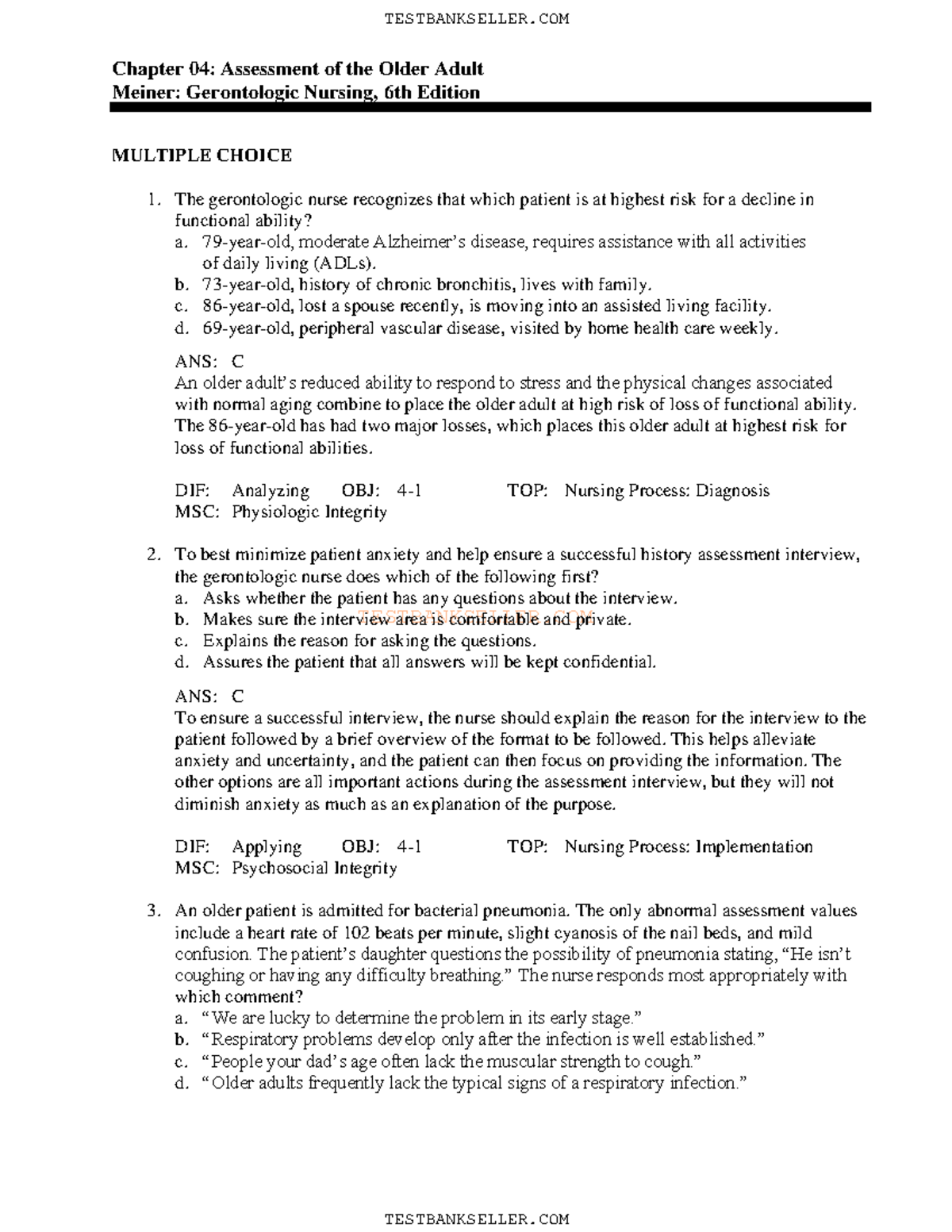04 - Geriatric Nursing Practice Questions Ch 4: Assessment Insights ...