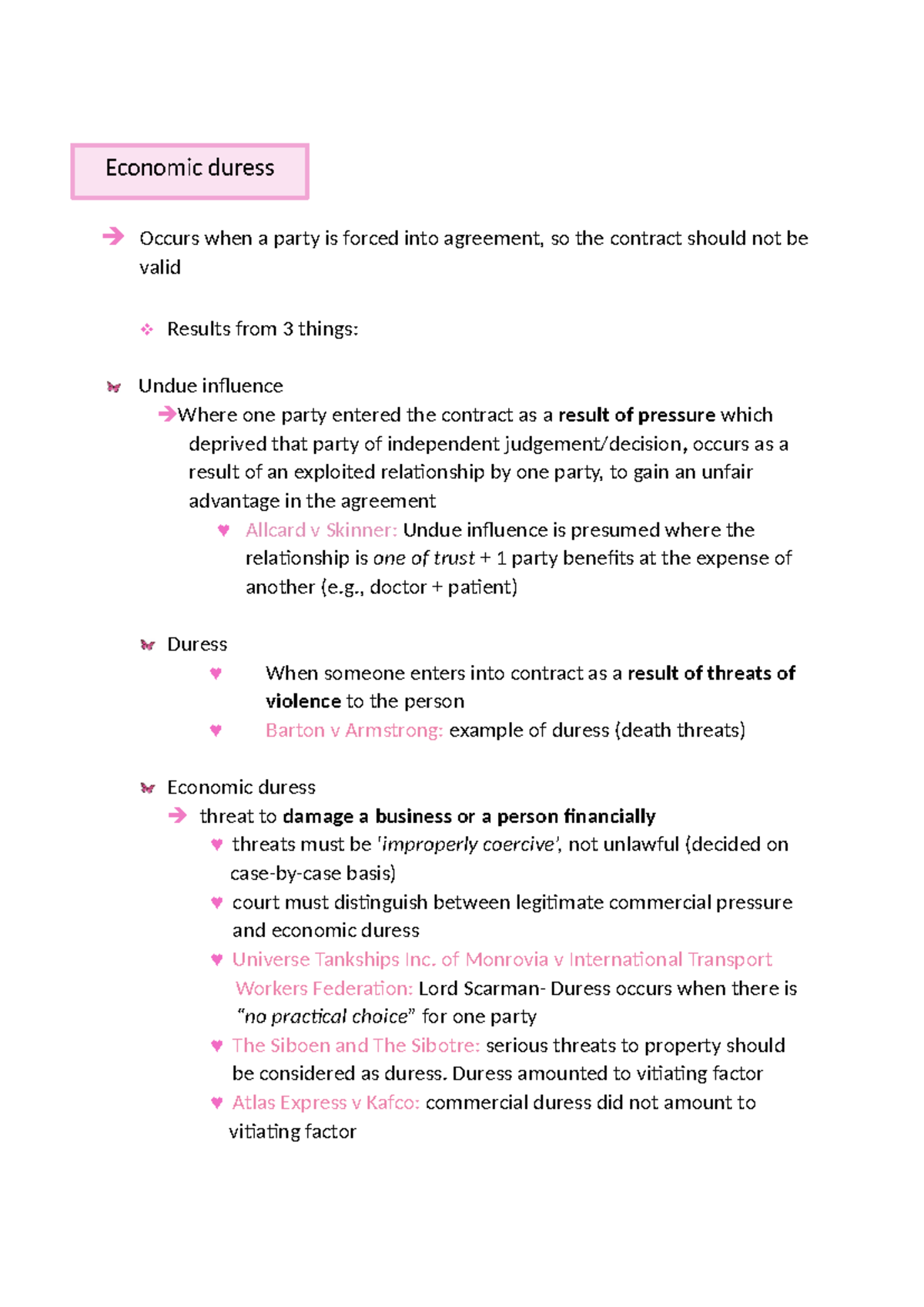 VF: Economic Duress in Contract Law - Key Concepts and Cases - Studocu