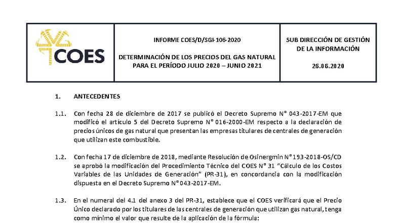 Informe de Determinación de Precios de Gas Natural (JUL 2020 - JUN 2021 ...