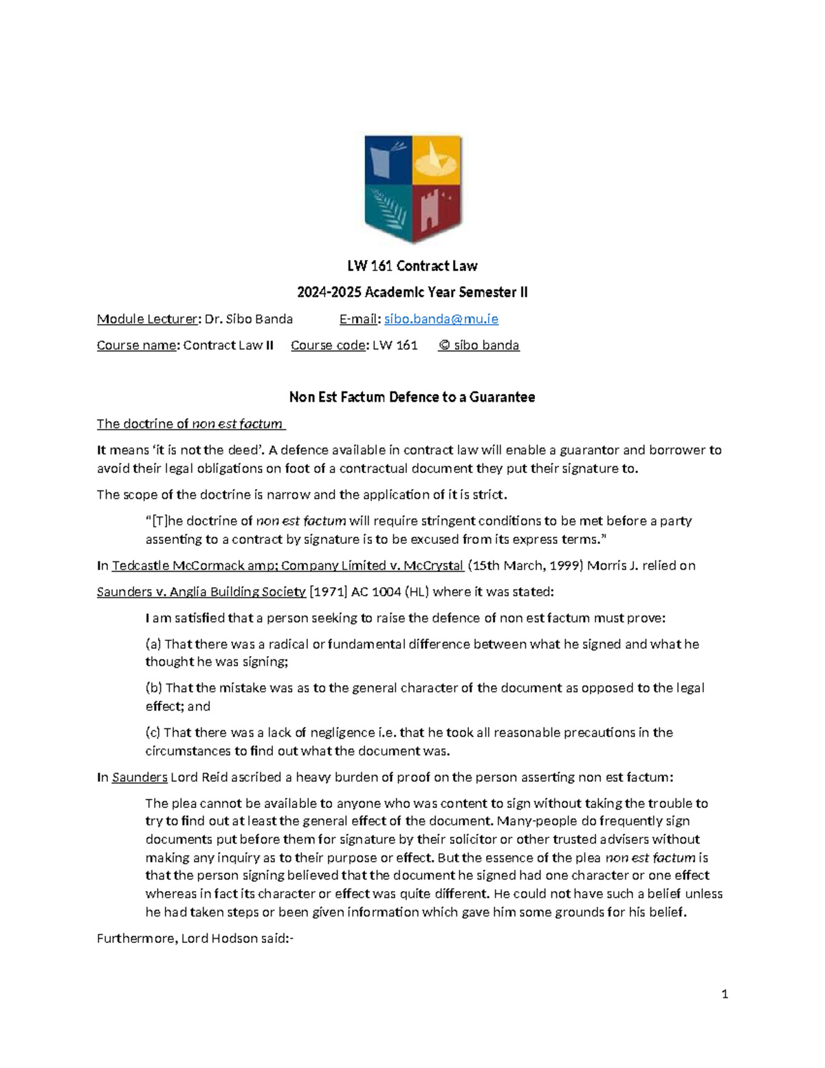 LW 161 Non Est Factum Defence to a Guarantee 2024 2025 - LW 161 ...