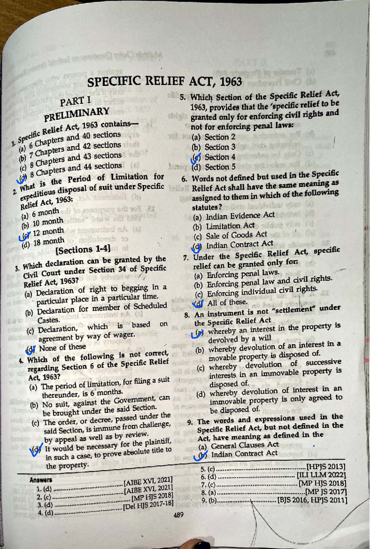 Specific Relief Act, 1963: Multiple Choice Questions (MCQs) Study Guide ...