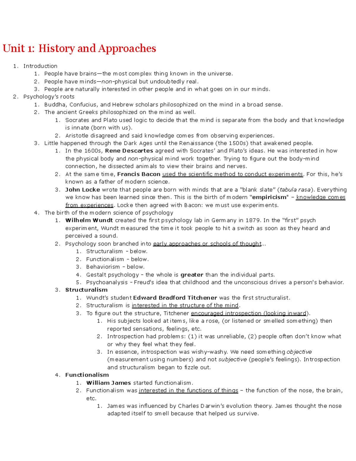 Unit 1: AP Psychology - Key Concepts and Historical Approaches - Studocu