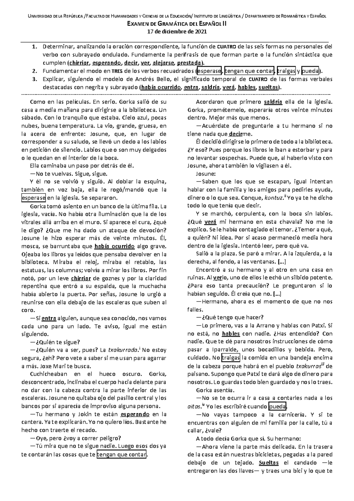 Examen de Gramática del Español II - GE II, Diciembre 2021 - Studocu