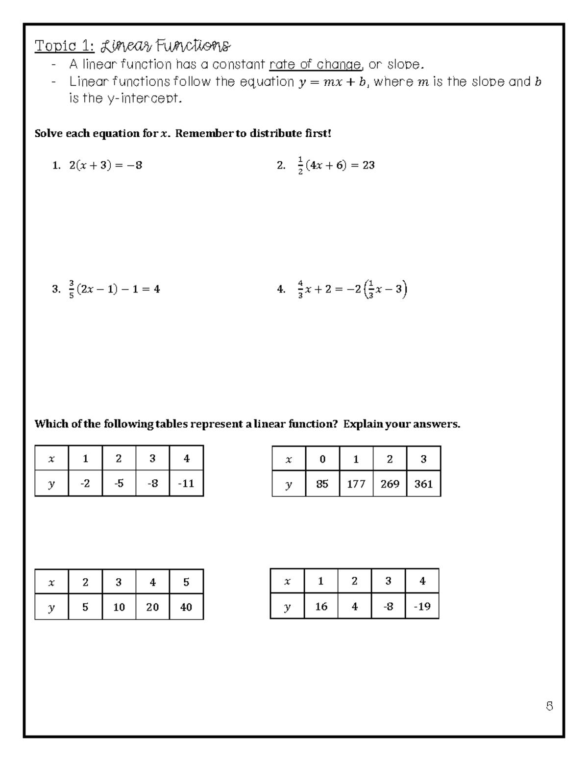 Regents Review: Linear Functions Overview and Problem Solving - Studocu