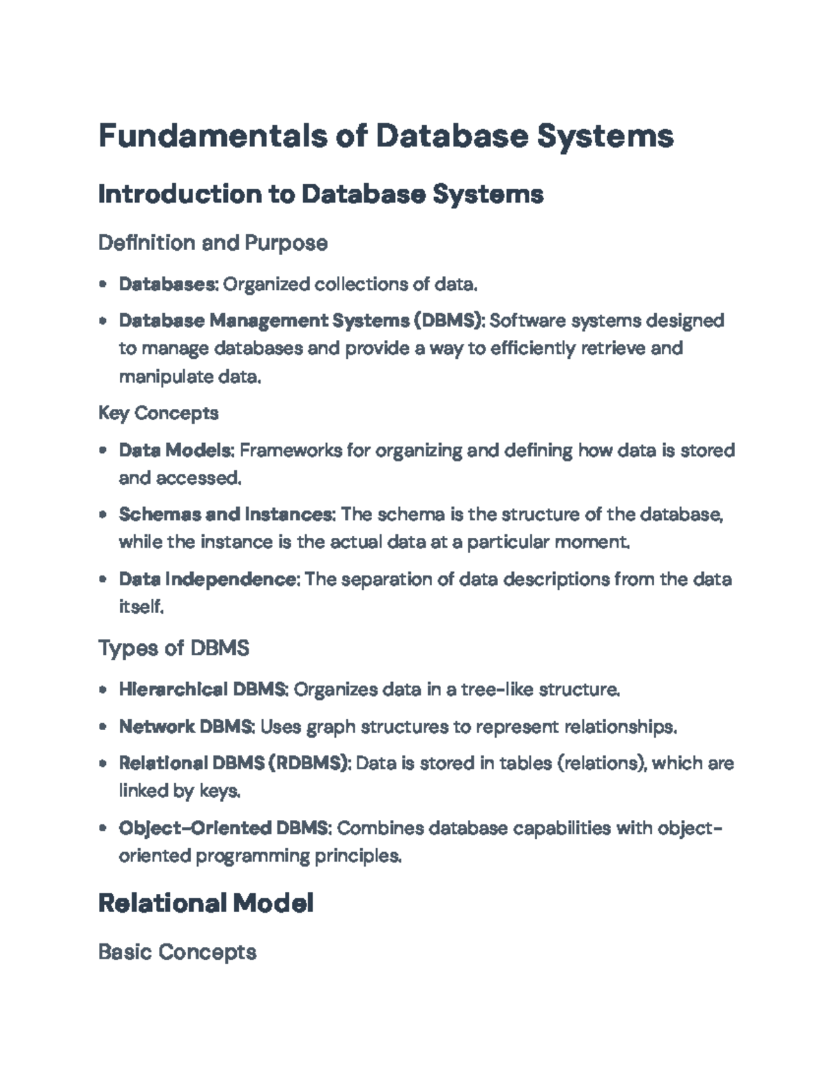 DBS 101: Fundamentals of Database Systems Overview & Key Concepts - Studocu