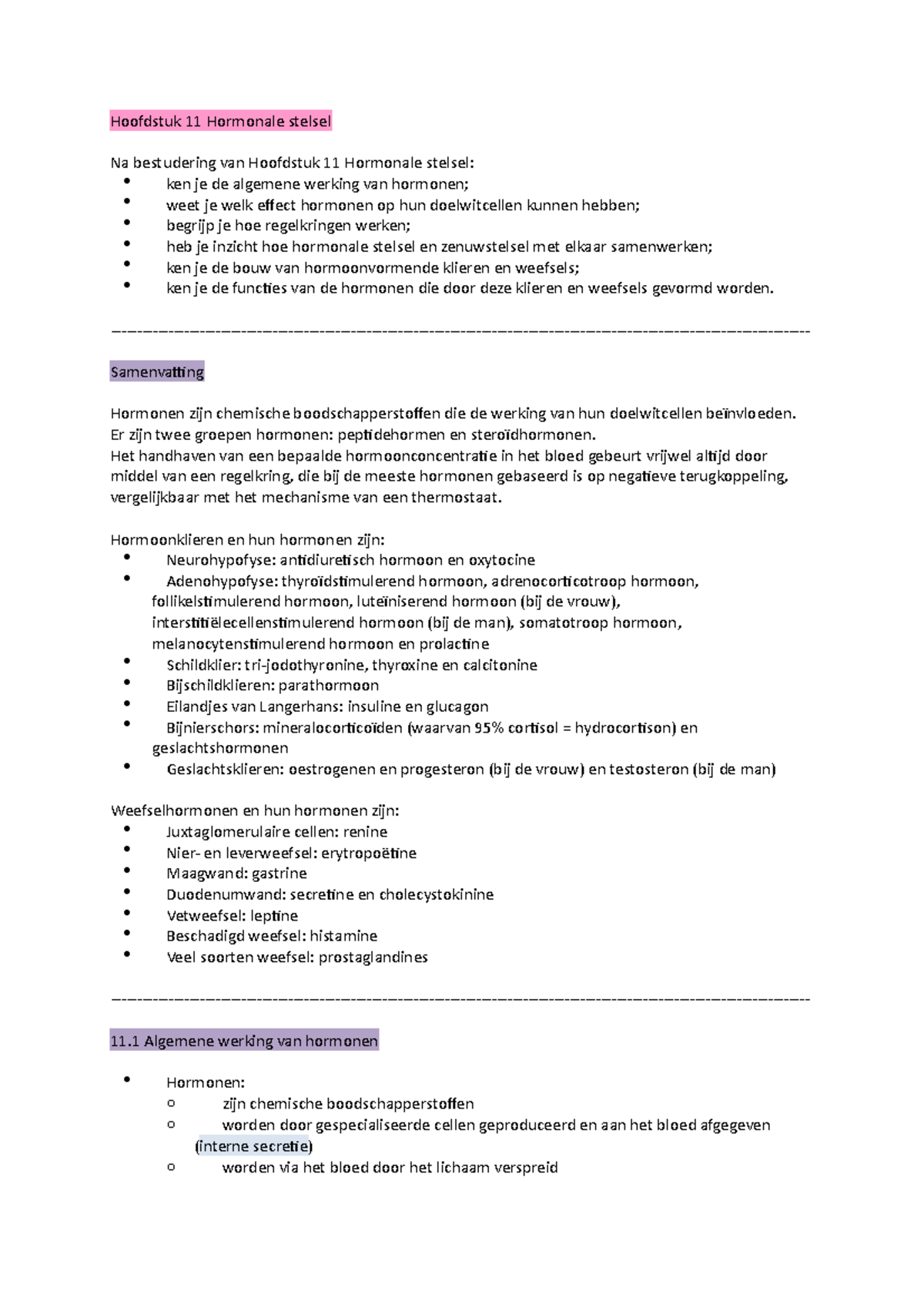Hoofdstuk 11: Inzicht in het Hormonale Stelsel en Regelkringen ...