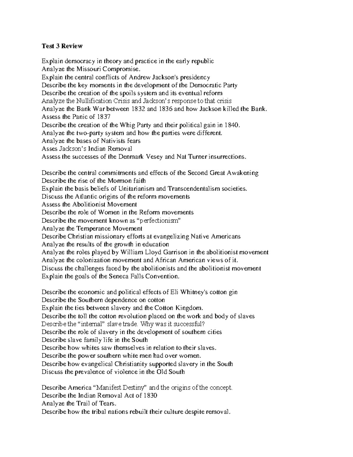 Test 3 Review: Key Themes in Early American Political History - Test 3 ...