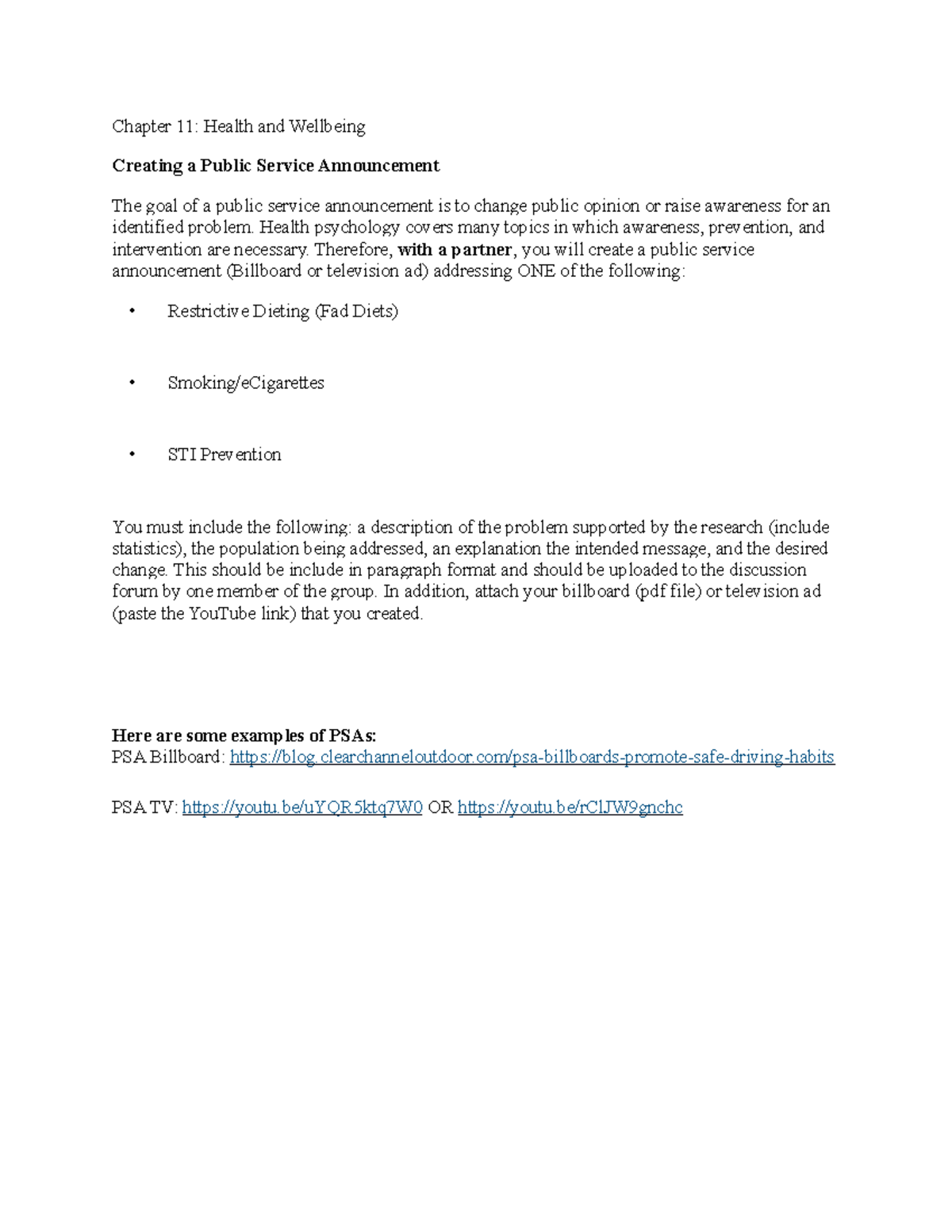 PSA Assignment on Health Psychology - Chapter 11 Guidelines - Studocu