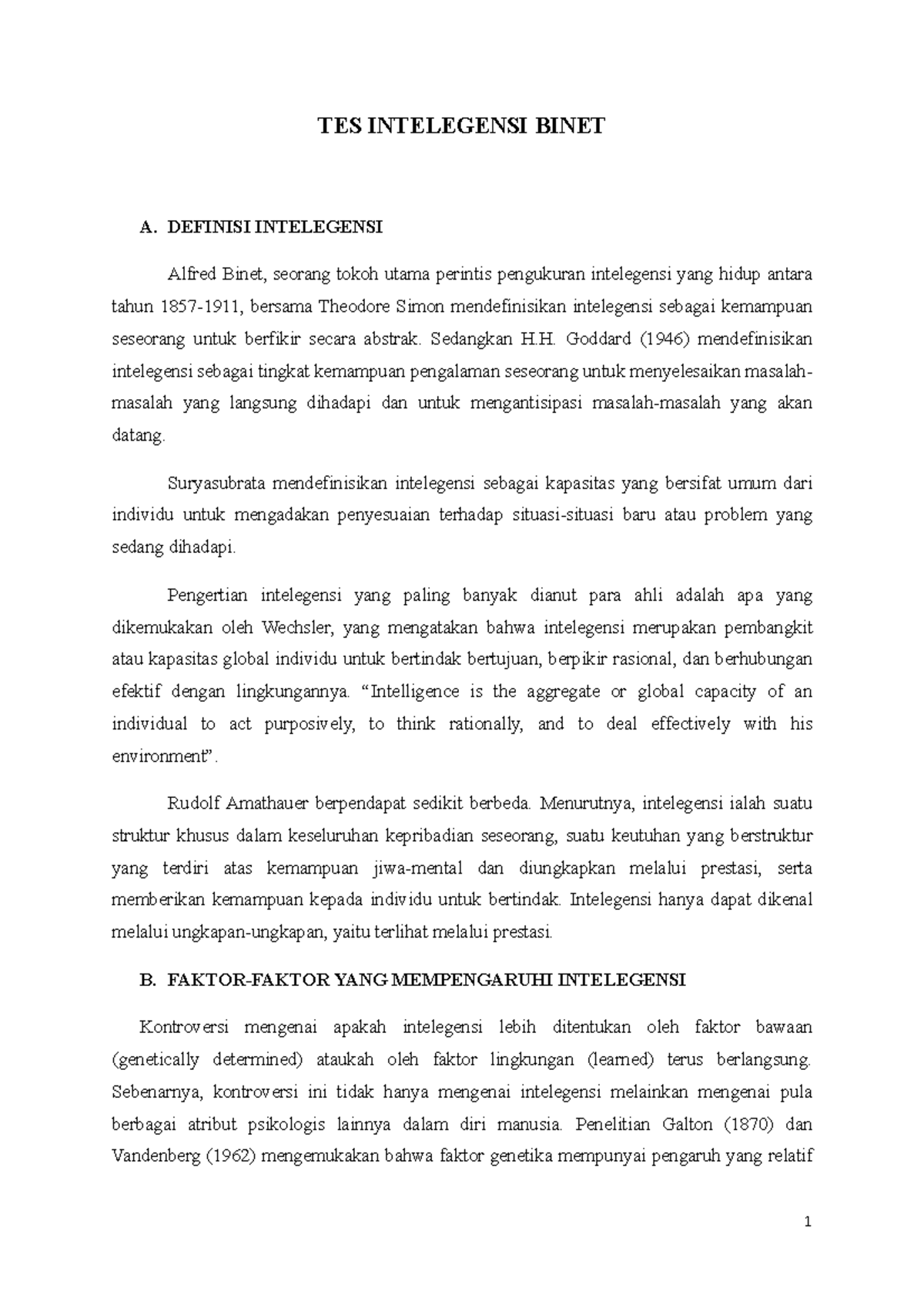 Tes Inteligensi Binet: Konsep, Pengukuran, dan Revisi - Studocu