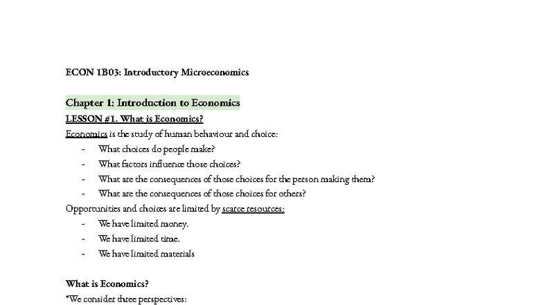ECON 1B03: Introductory Microeconomics Chapter 1 - Understanding ...