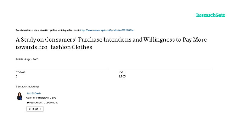 A Study on Purchase Intentions & Willingness to Pay More for Clothes ...