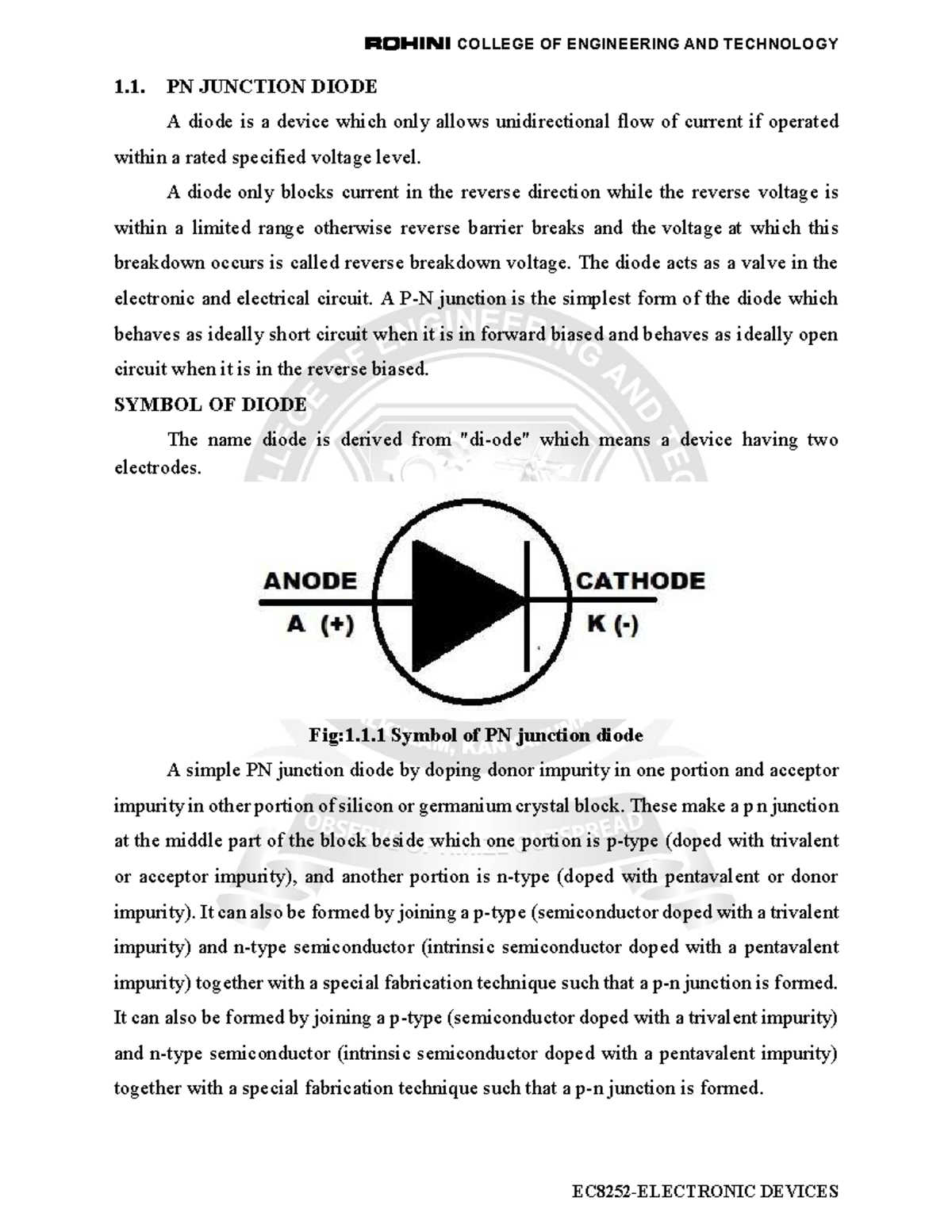 EC8252 - Electronic Devices: PN Junction Diode Operation ...