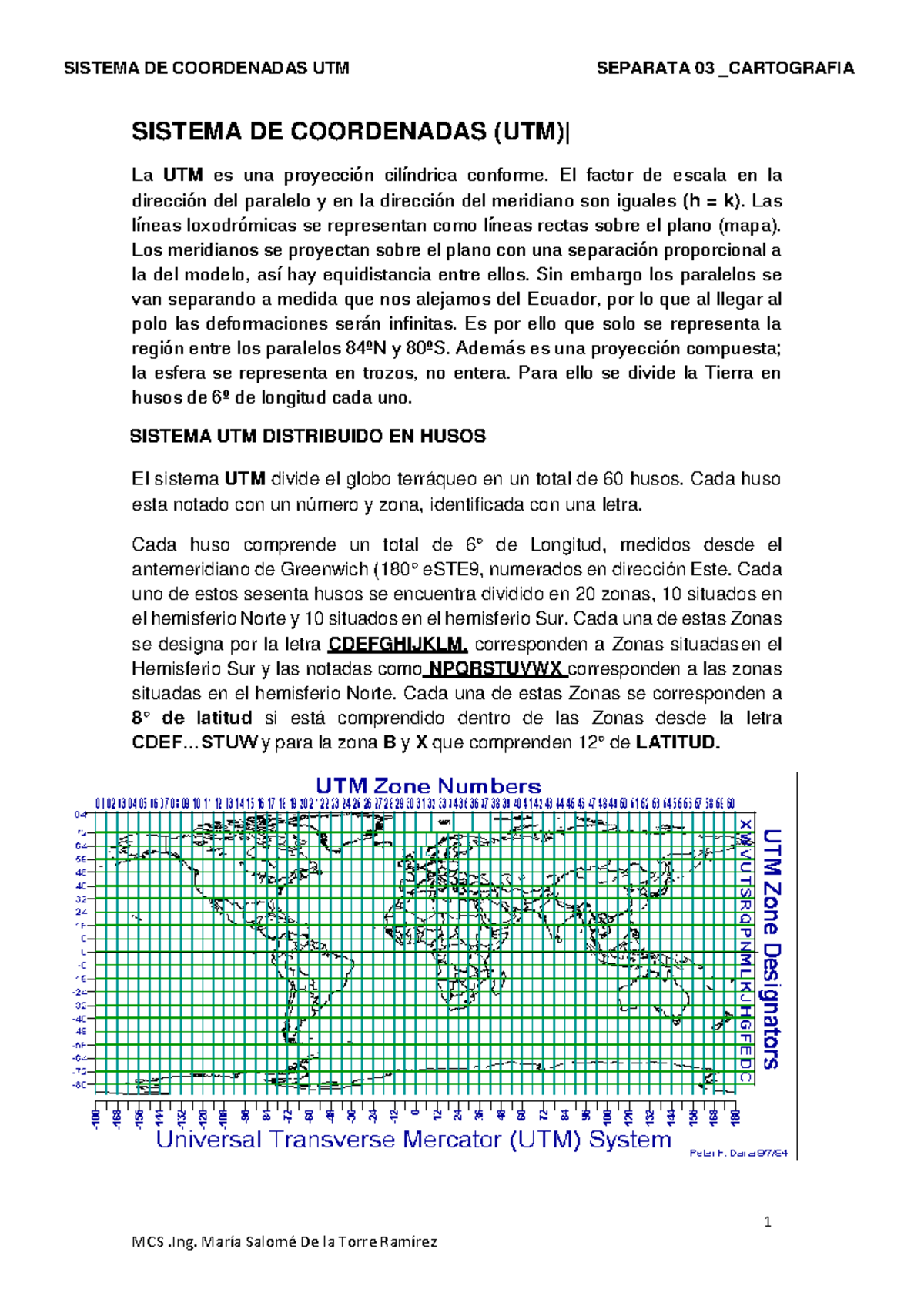 3. Coordenadas UTM: Proyección y Distribución - CARTOGRAFÍA - Studocu