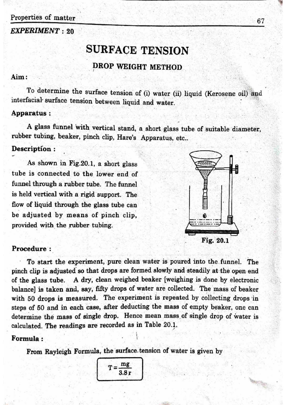 Physics - Properties of matter 67 EXPERIMENT : 20 SURFACE TENSION DROP ...
