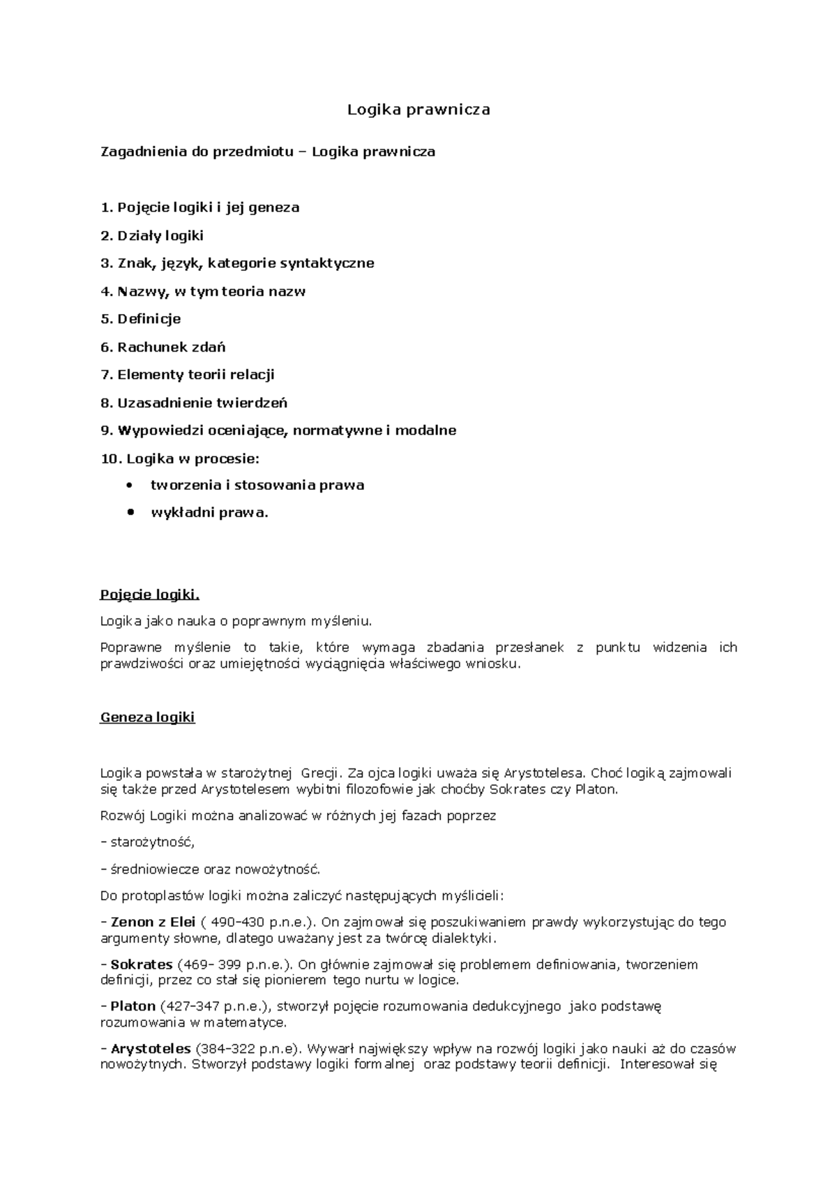 Logika - Pojęcie logiki. Logika jako nauka o poprawnym myśleniu ...