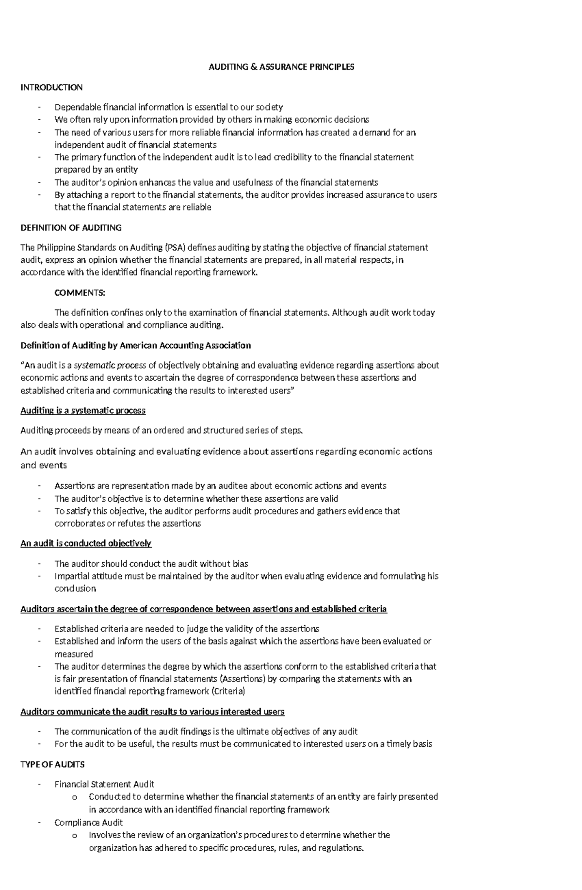 AUDITING 101: Principles, Types, and Standards Overview - Studeersnel