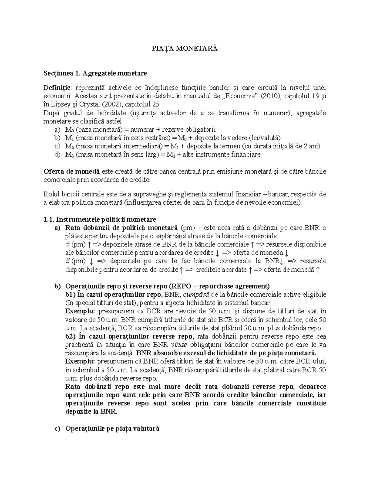 Piata monetara - PIAŢA MONETARĂ Secţiunea 1. Agregatele monetare ...