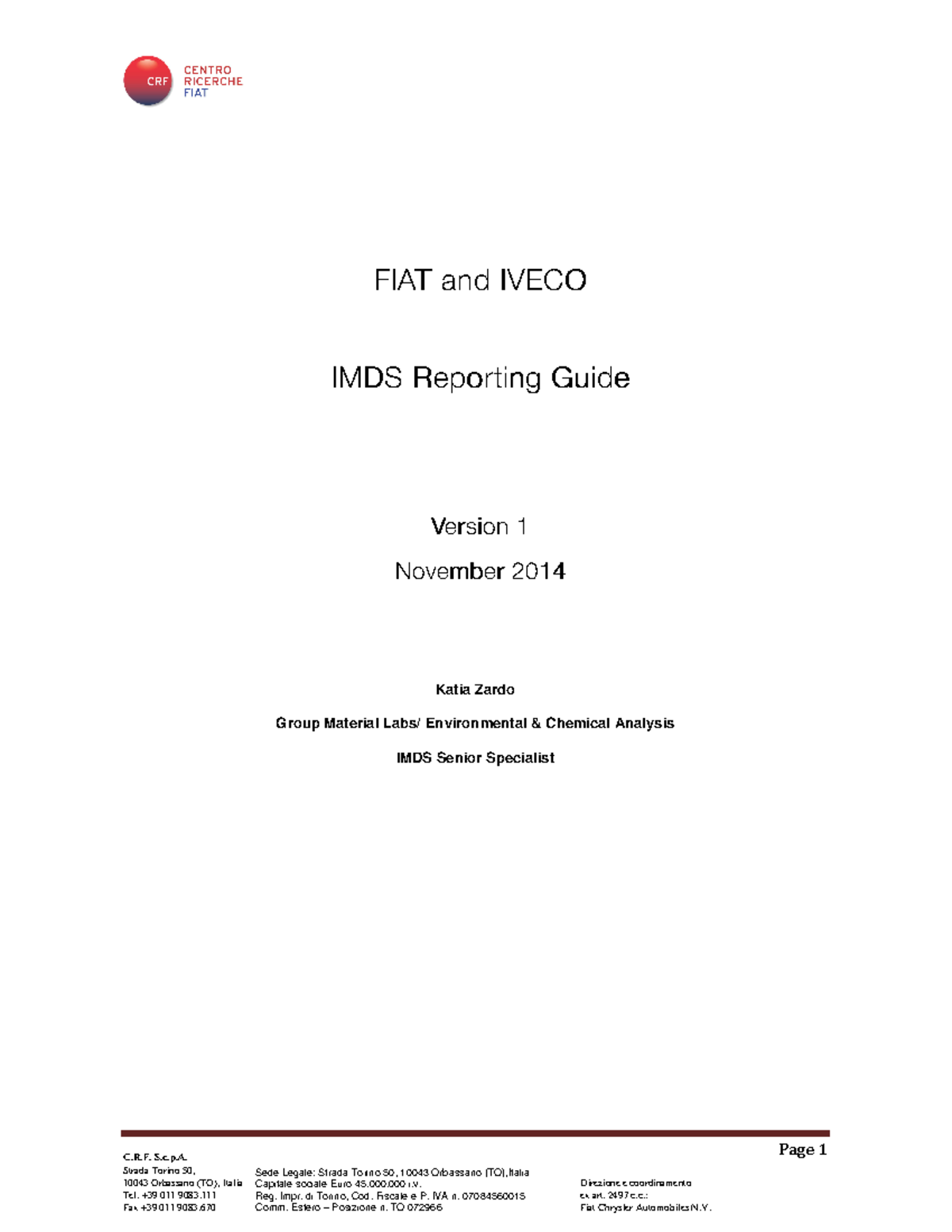IMDS Reporting Guidelines for FIAT and IVECO - Version 1 (Nov 2014 ...