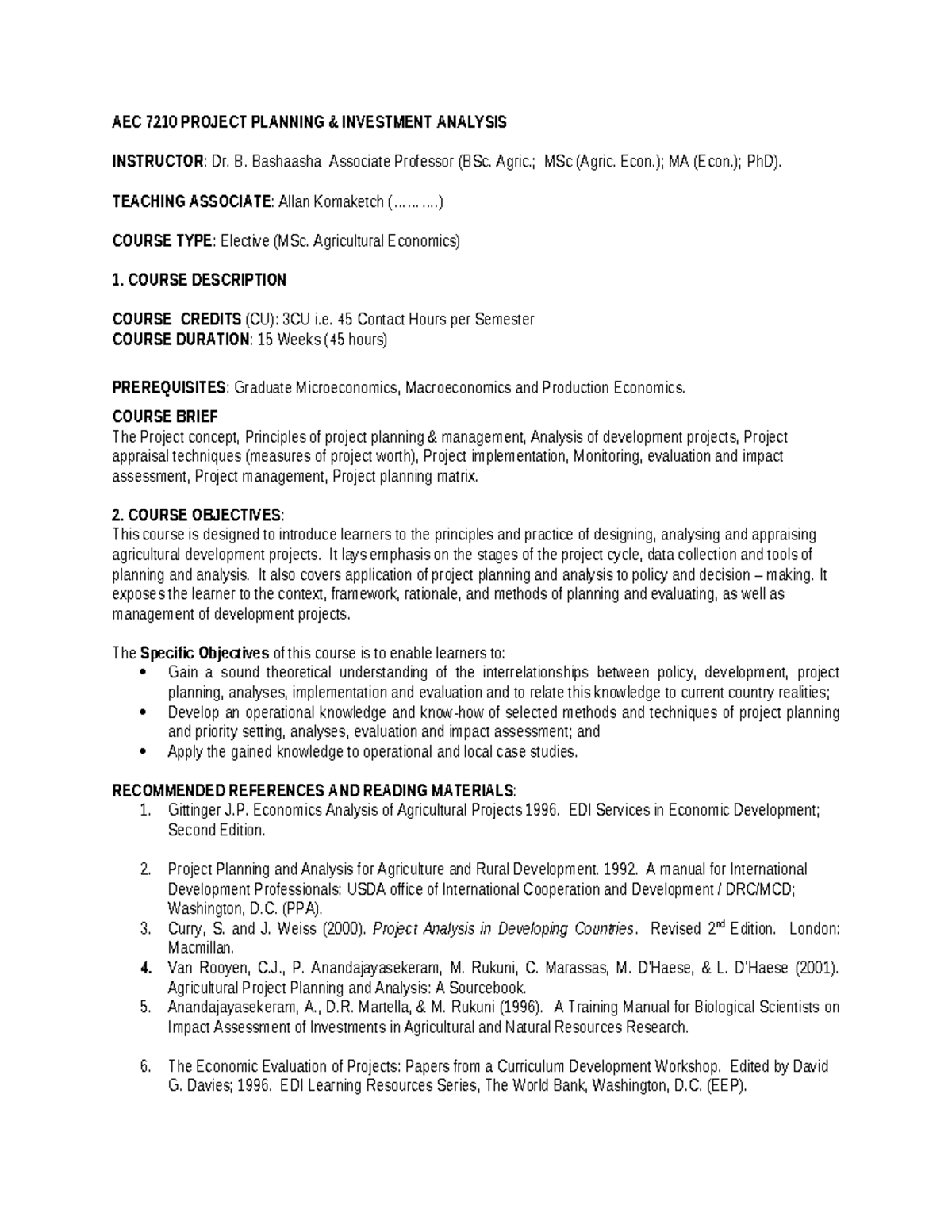 AEC 7210 Project Planning - AEC 7210 PROJECT PLANNING & INVESTMENT ...