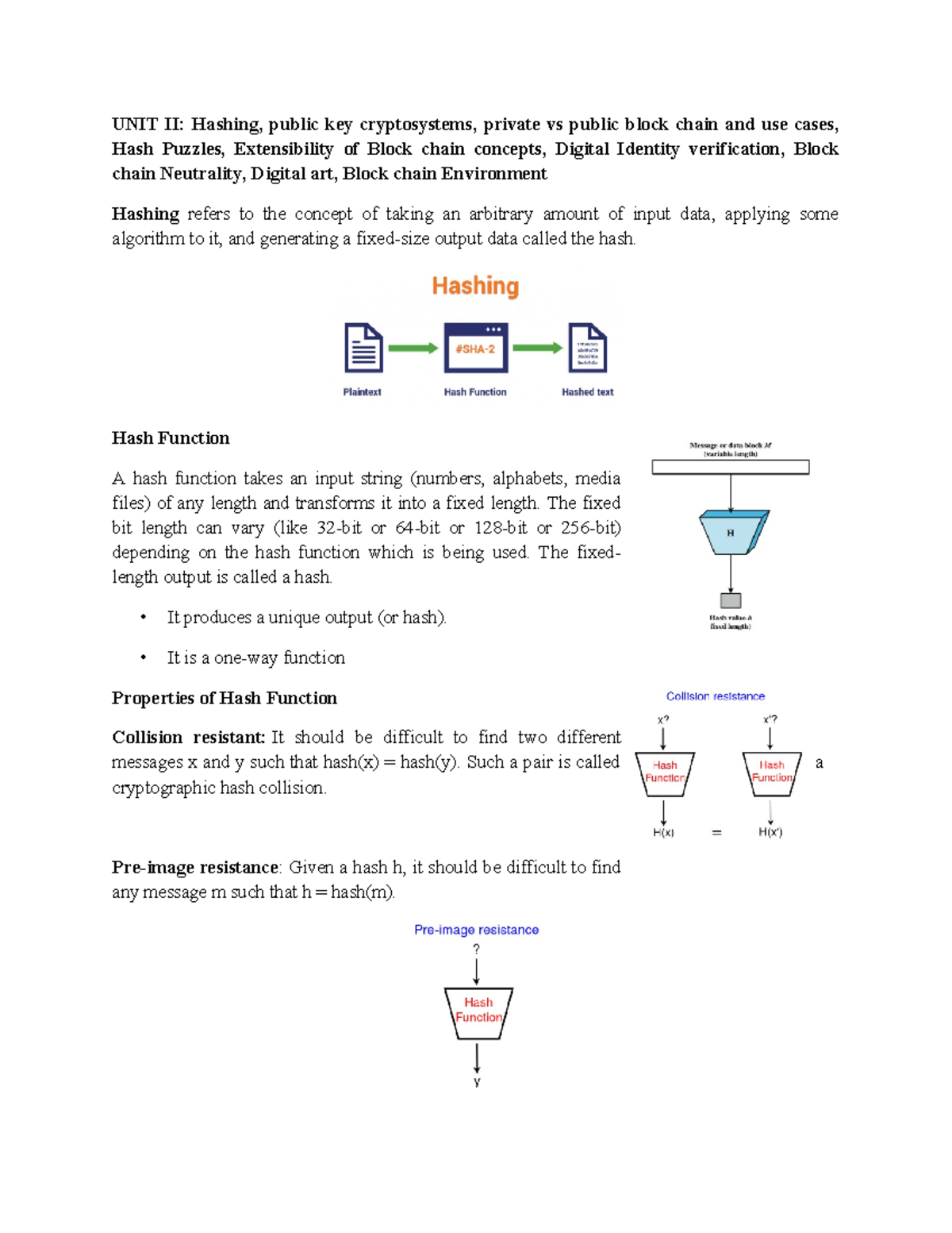 UNIT II BCT: Lecture Notes on Hashing and Blockchain Technologies - Studocu
