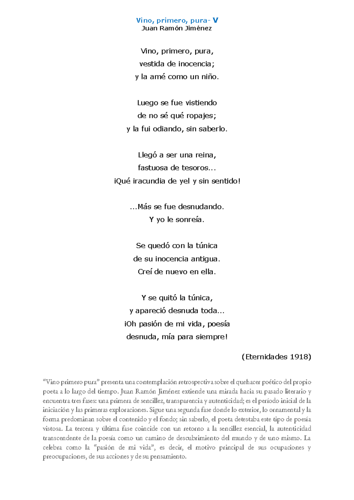 Juan Ramón Jiménez - Análisis del Poema V en Eternidades - Studocu