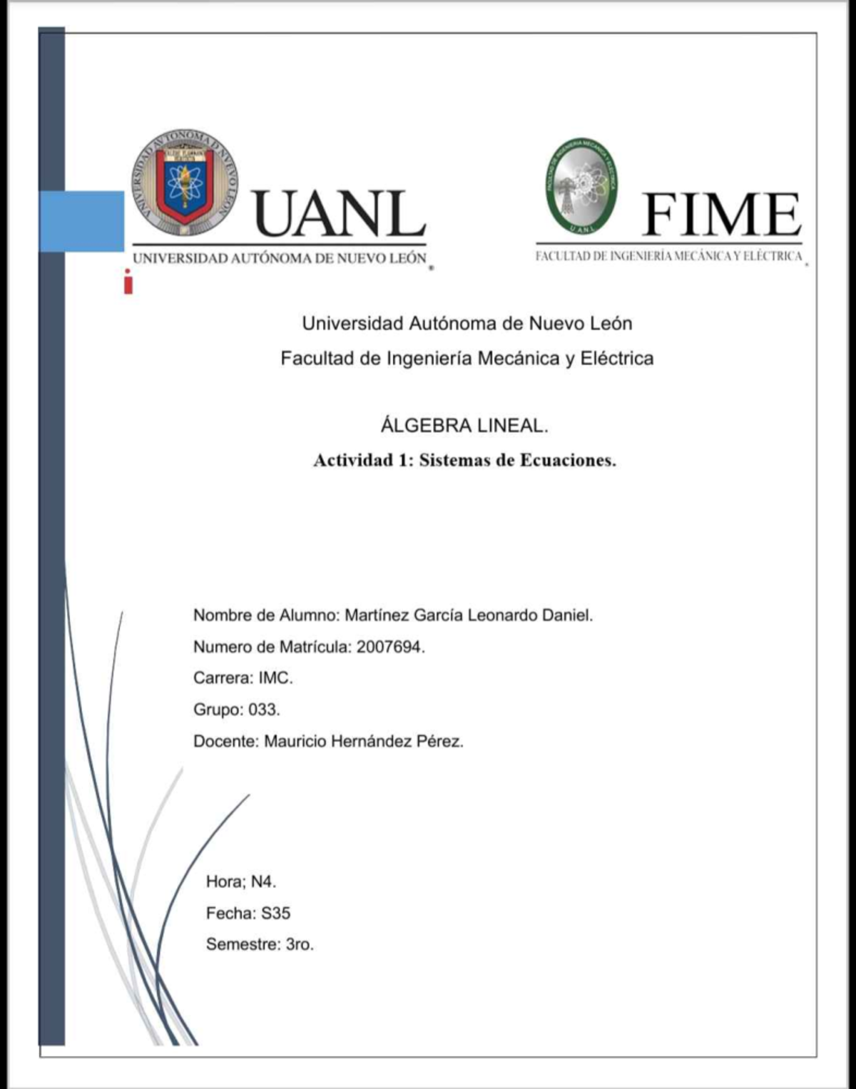 ACT1 ALG-LIN Sistemas de Ecuaciones - IMC 3ro, UANL - Studocu