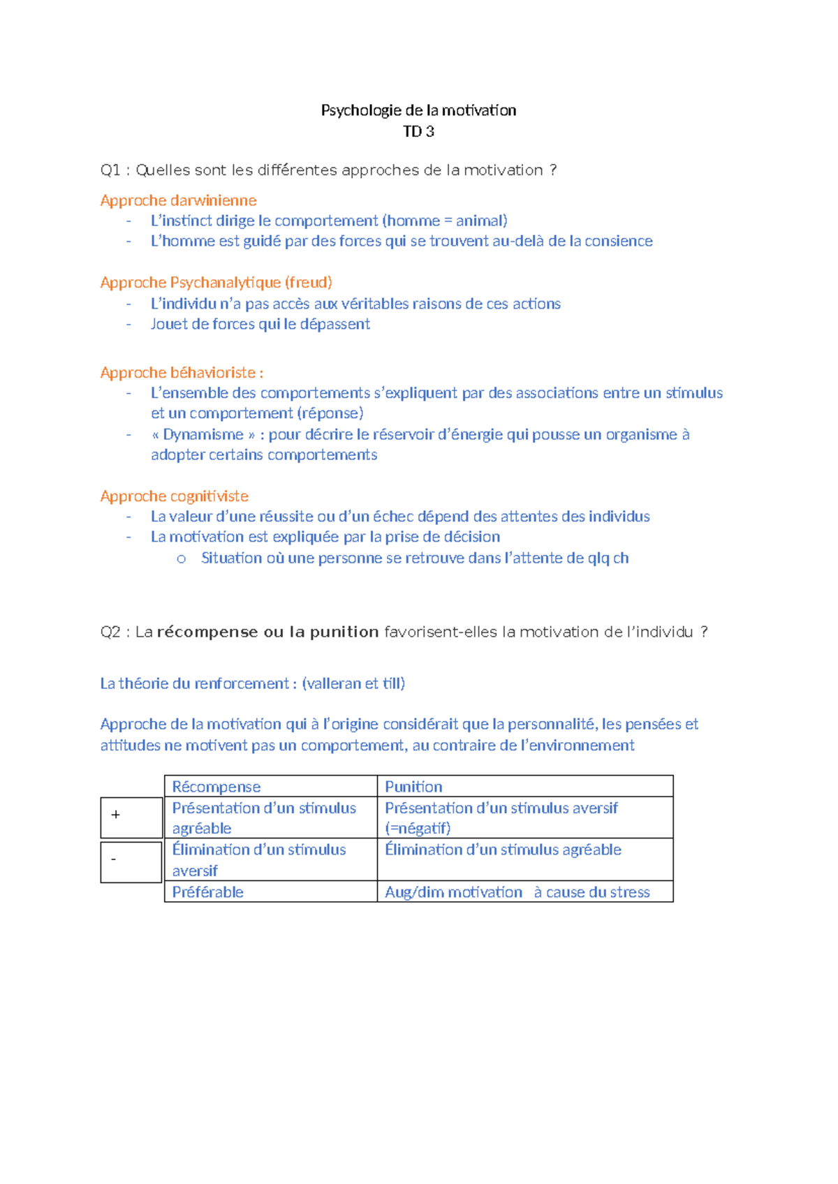 TD 3 - Approches de la Motivation en Psychologie L2 STAPS - Studocu