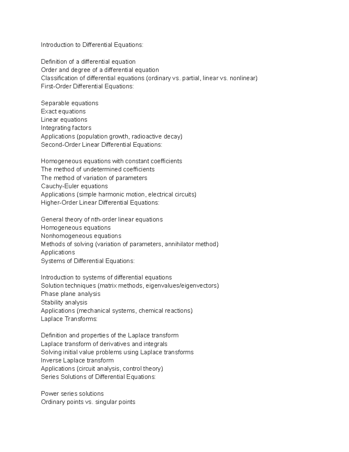 Differential Equations Review Guide for Exam Preparation - Studocu