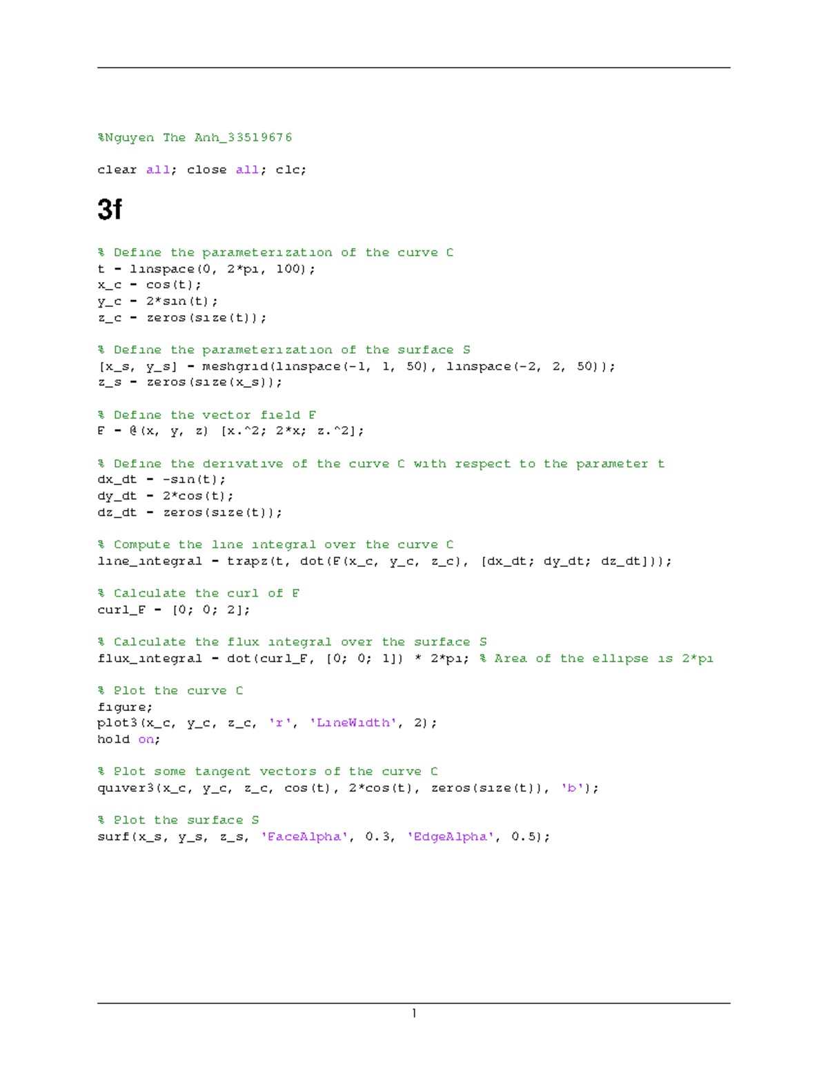 Week 6 Code: Parameterization of Curve C and Surface S in F - Studocu