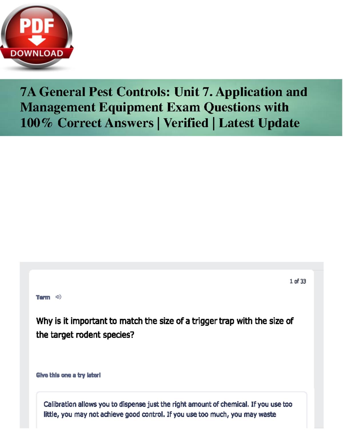 7A General Pest Controls: Unit 7 Equipment Application Quiz Questions ...