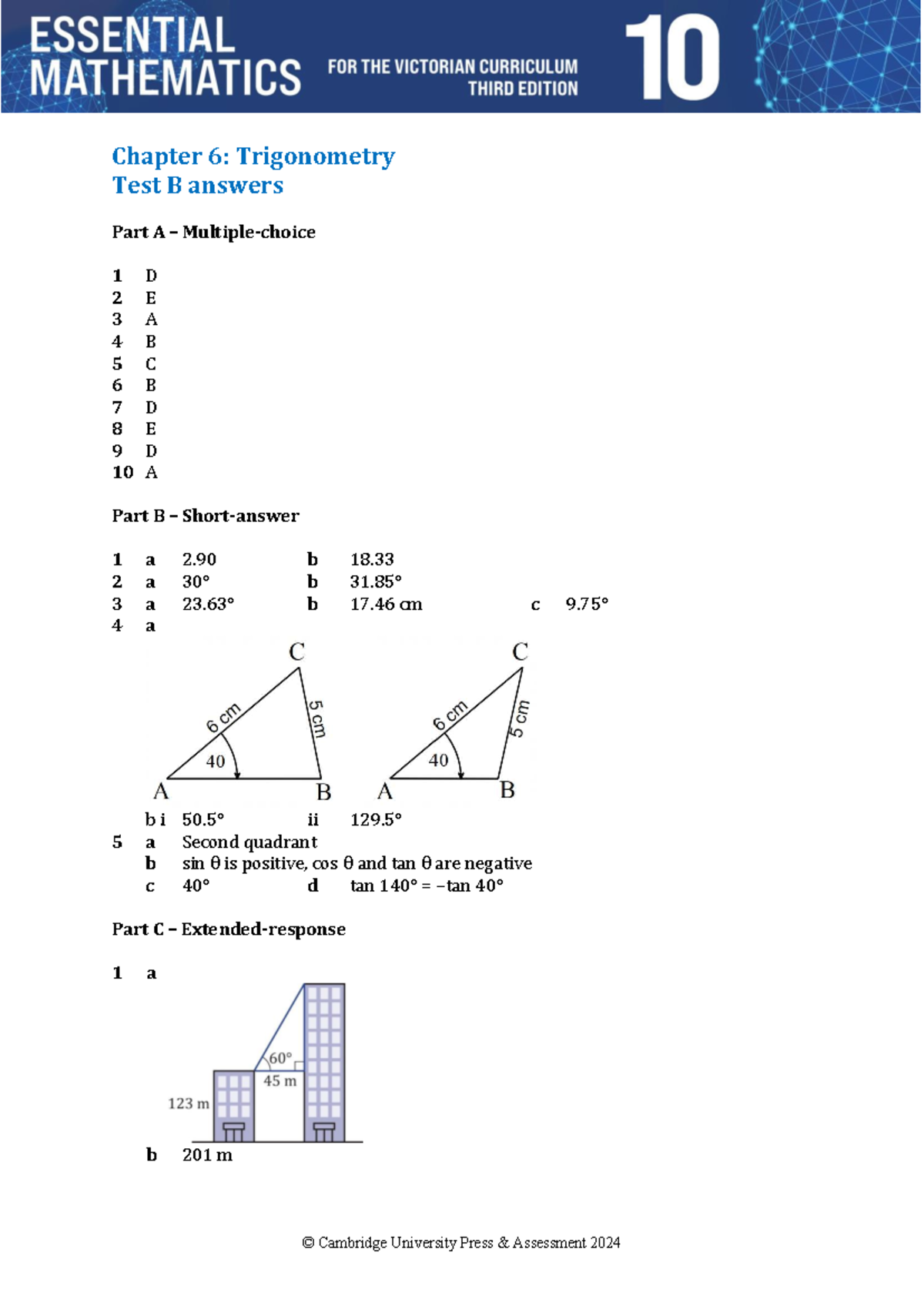 Year 10 Essential Math: Trigonometry Test B Answers - Studocu