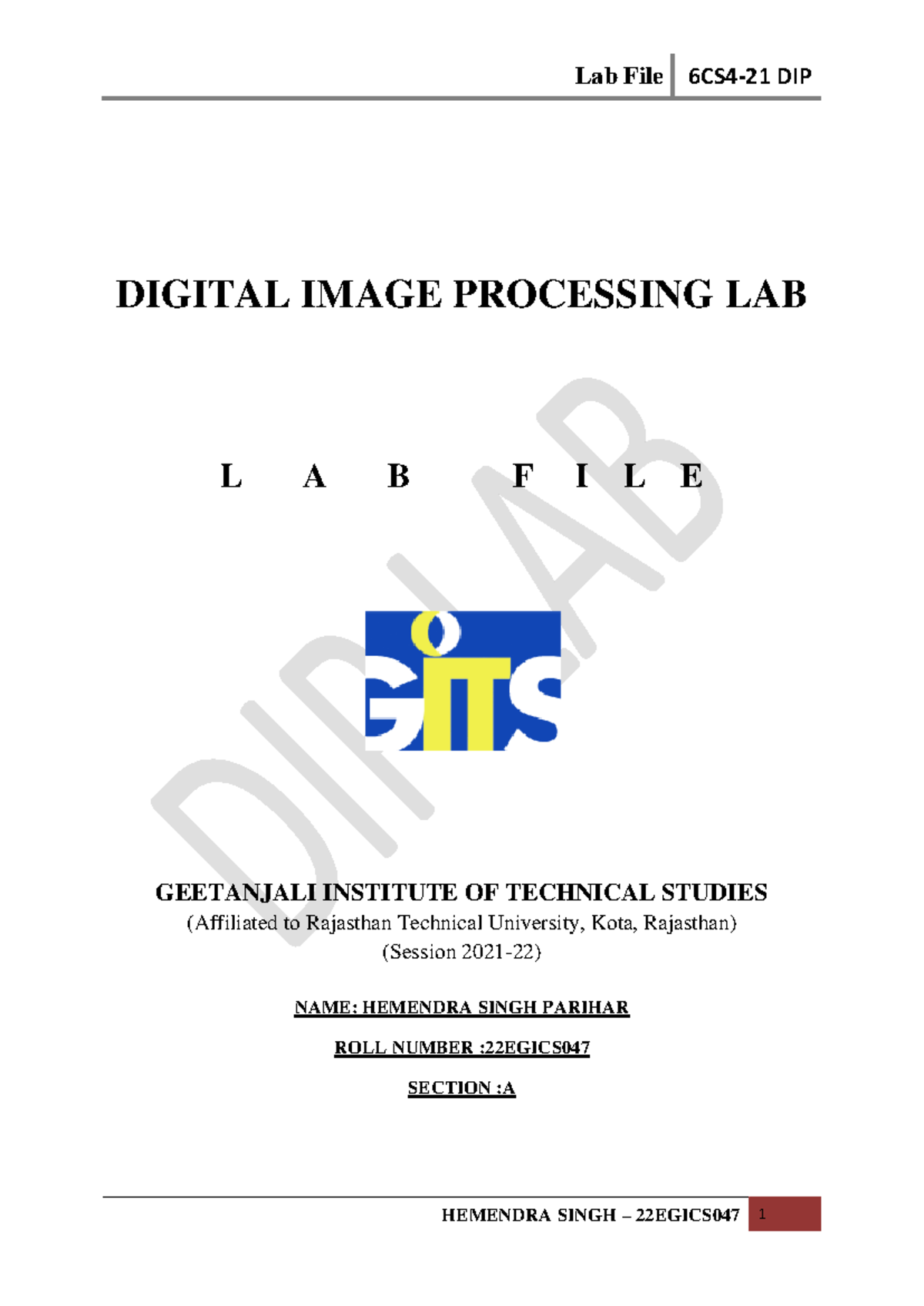 Lab File DIP - Digital Image Processing Experiments and Techniques ...