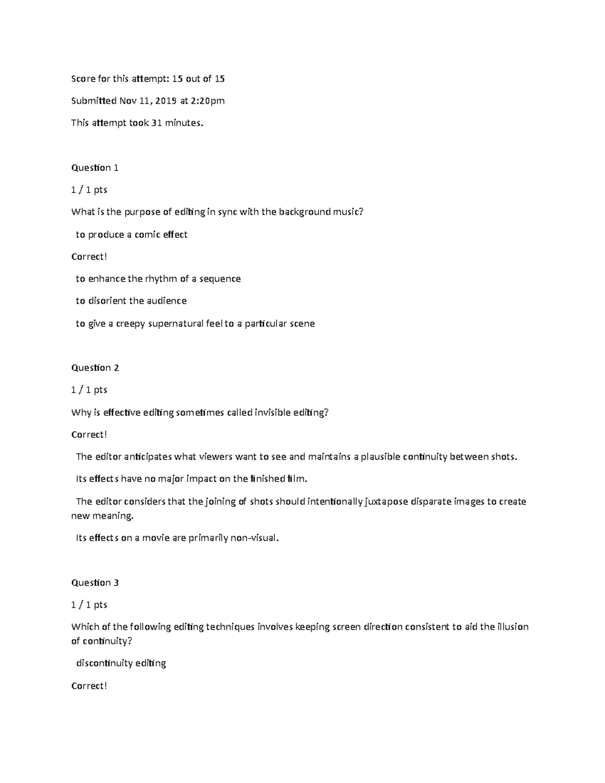 ENG225 WEEK 3 QUIZ: Film Editing Techniques and Theories Insights - Studocu