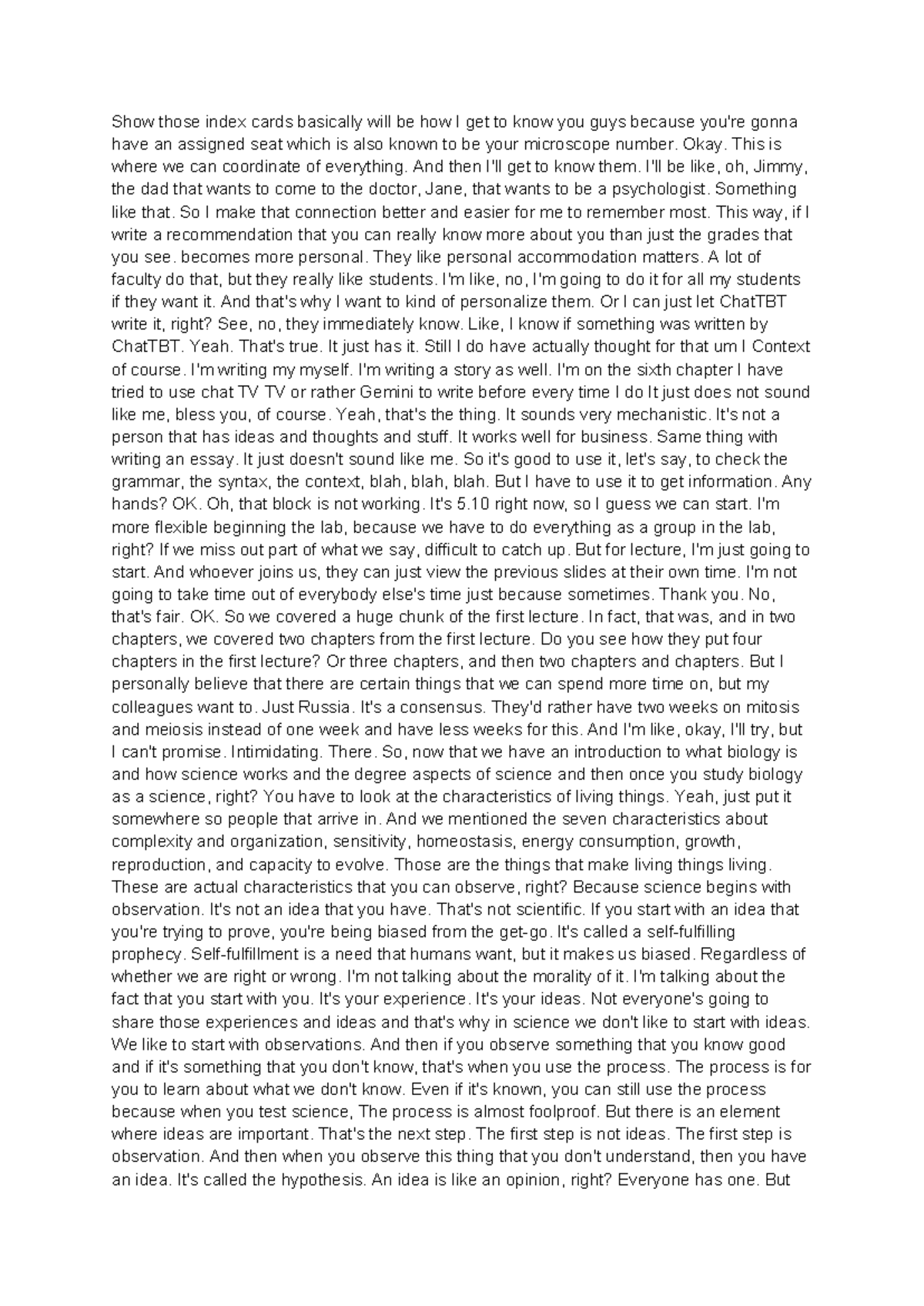 Lecture 2 Transcript: Understanding Biology Concepts - BIO 101 - Studocu