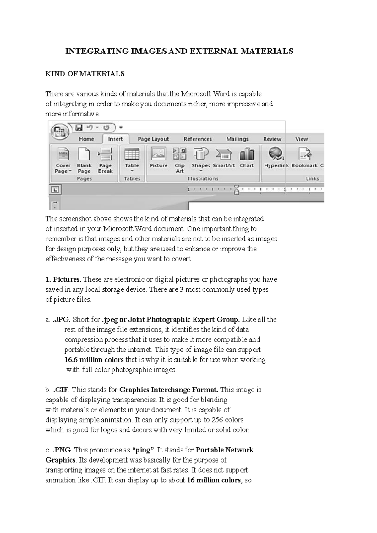 Integrating Images and External Materials in MS Word: A Guide - Studocu