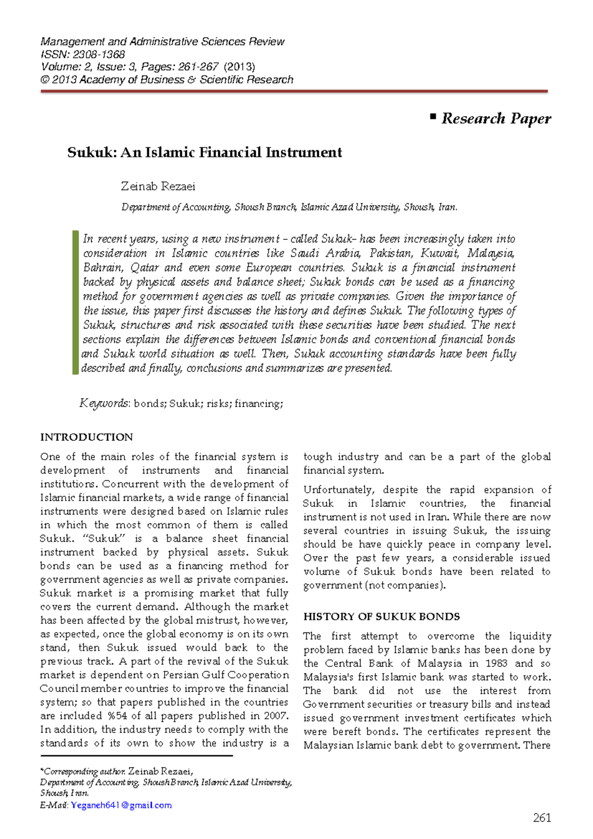 Sukuk An Islamic Financial Instrument - Management and Administrative ...