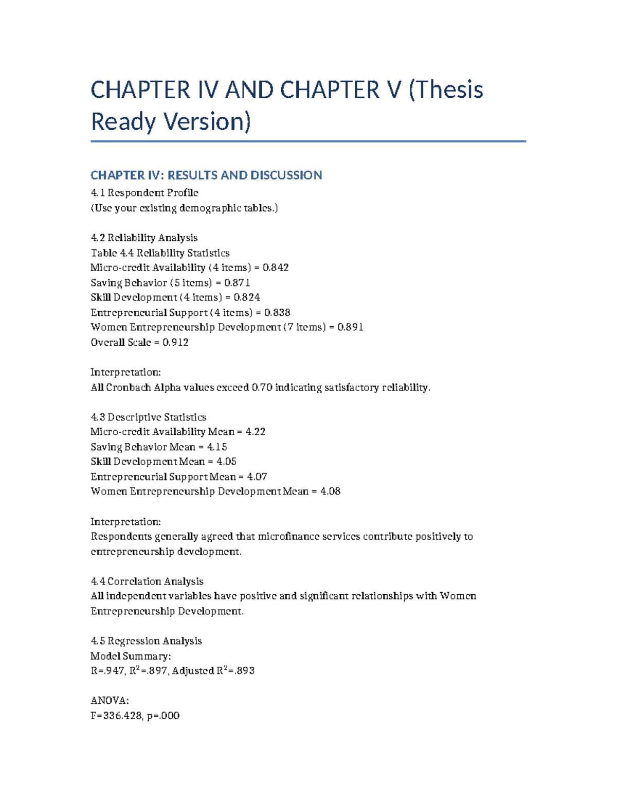 THESIS CHAPTER IV & V: RESULTS, DISCUSSION & CONCLUSIONS - Studocu