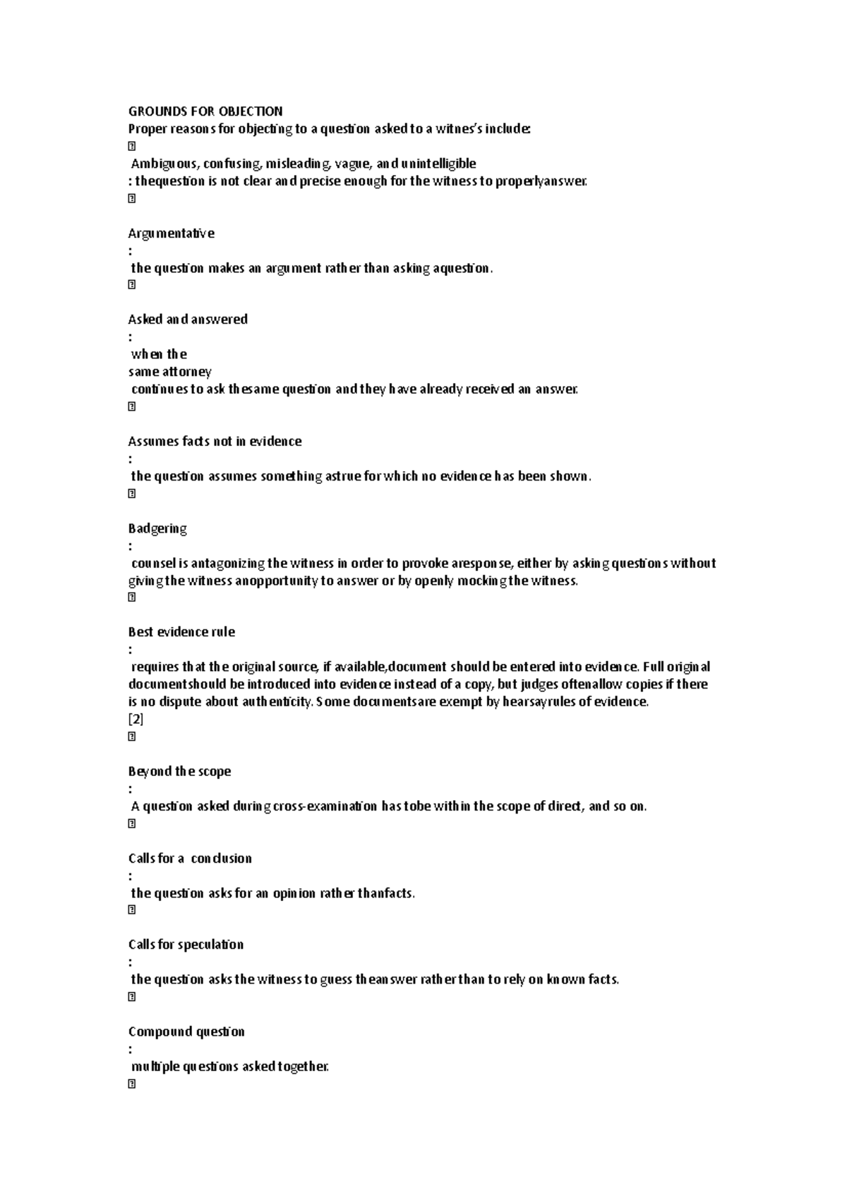 Grounds for Objection: Legal Reasons in Witness Examination - Studocu