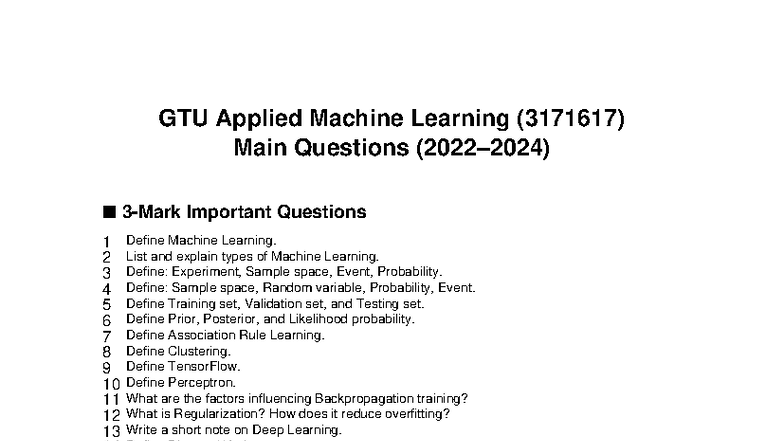 GTU Applied Machine Learning (3171617) Important Questions 2022-2024 ...