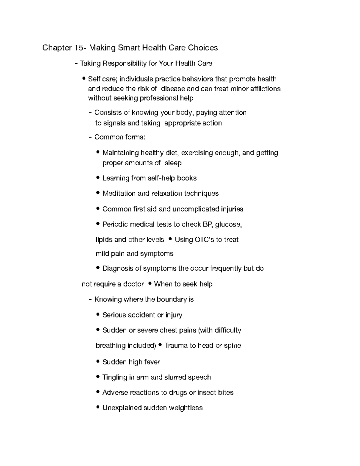 Chapter 15: Smart Health Care Choices & Personal Responsibility - Studocu