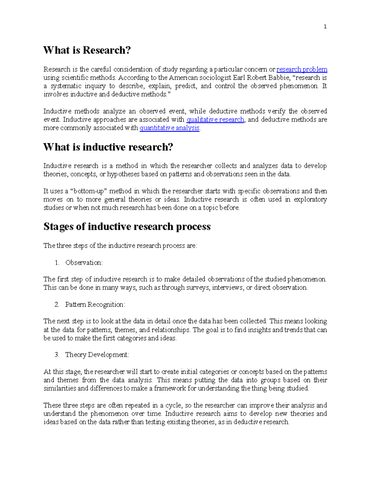 AIS 4105 - Understanding Inductive and Deductive Research Methods - Studocu