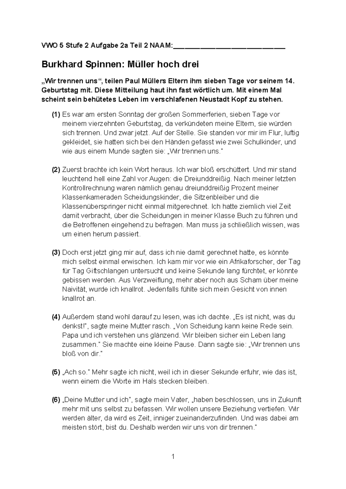 Oefen tekst Duits VWO 5: Analyse van 'Müller hoch drei' - Studeersnel