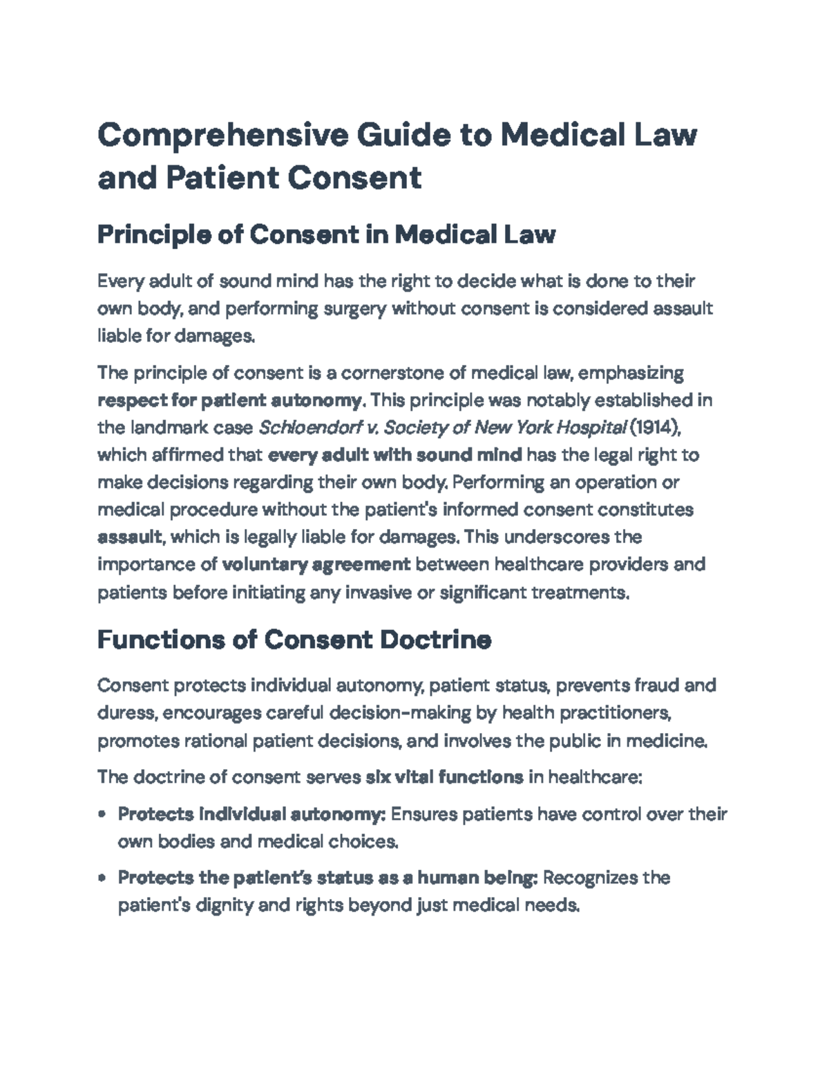 Comprehensive Overview of Medical Law & Patient Consent Principles ...