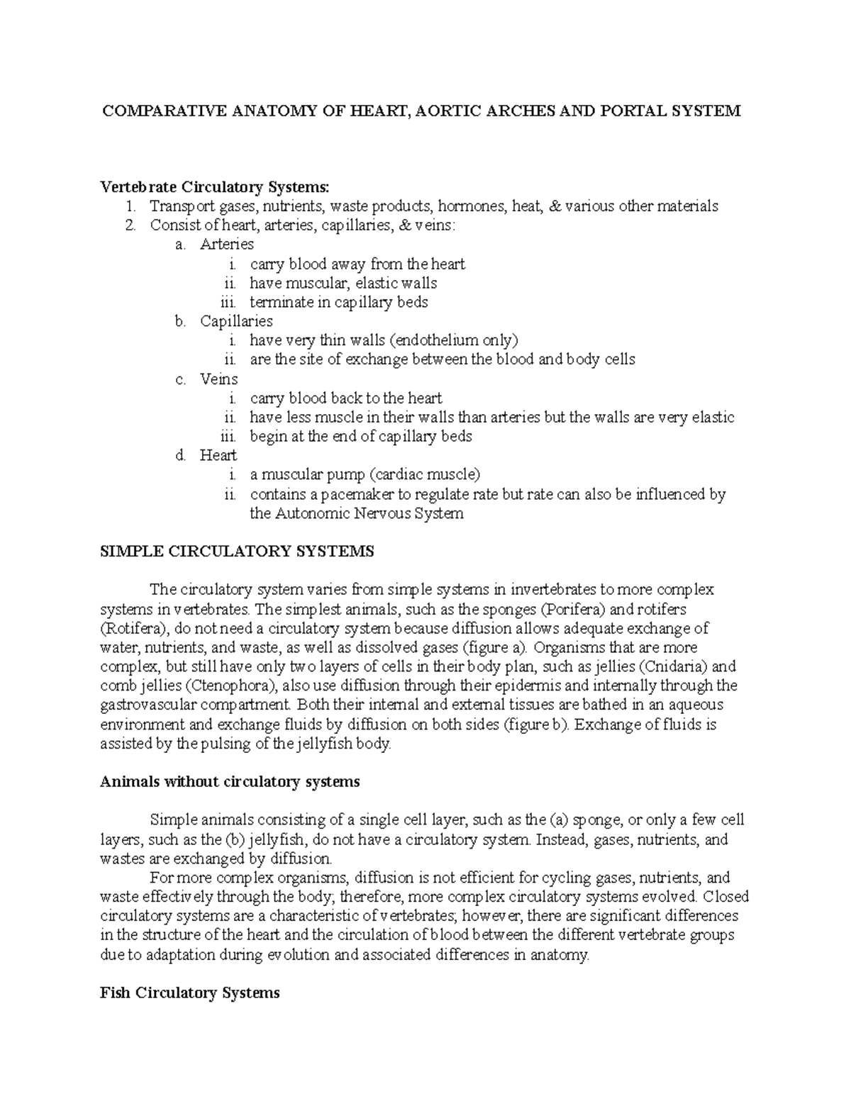 Comparative Anatomy of Heart and Circulatory Systems - BIO 101 Notes ...