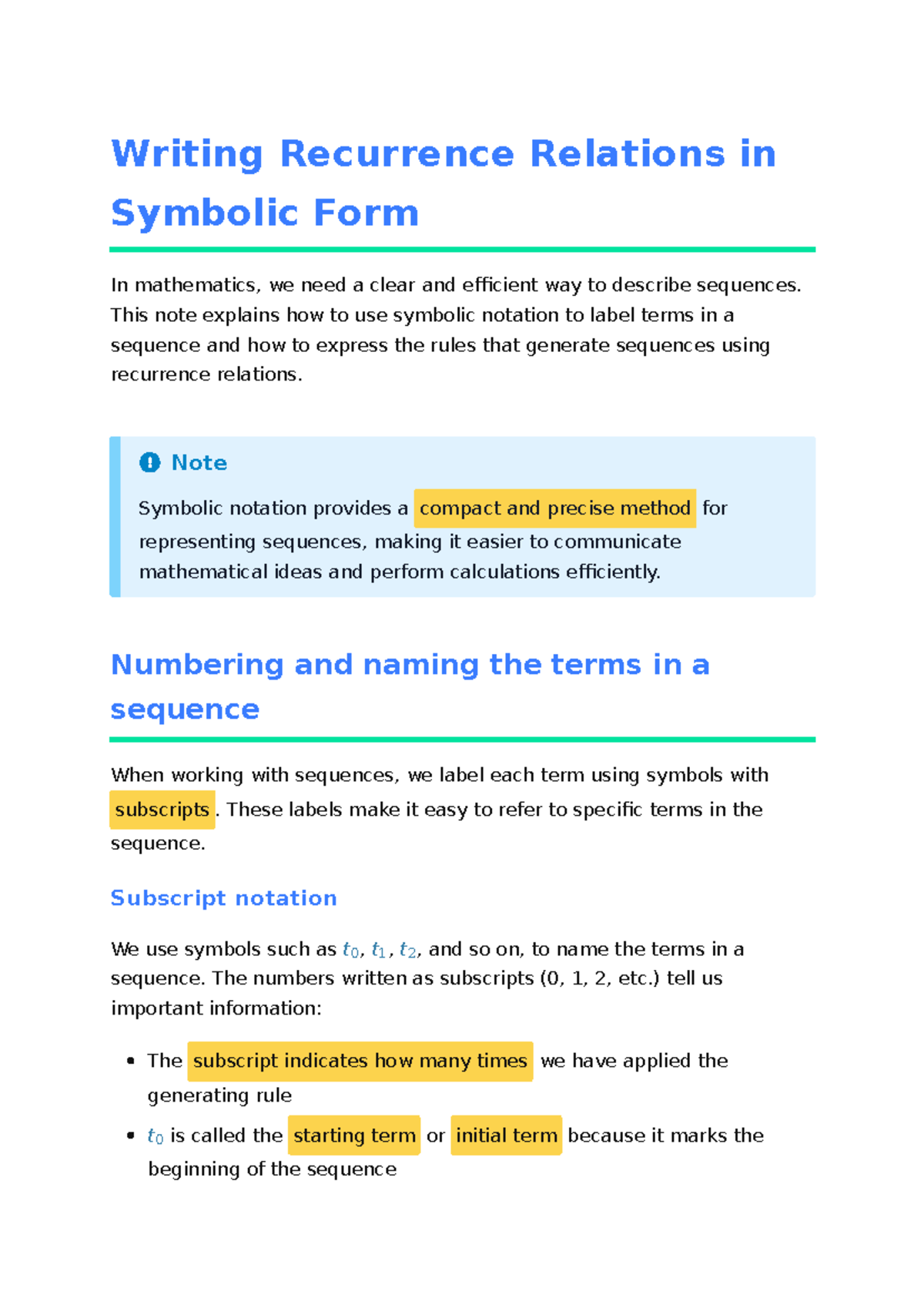 Writing Recurrence Relations in Symbolic Form: Key Concepts and ...
