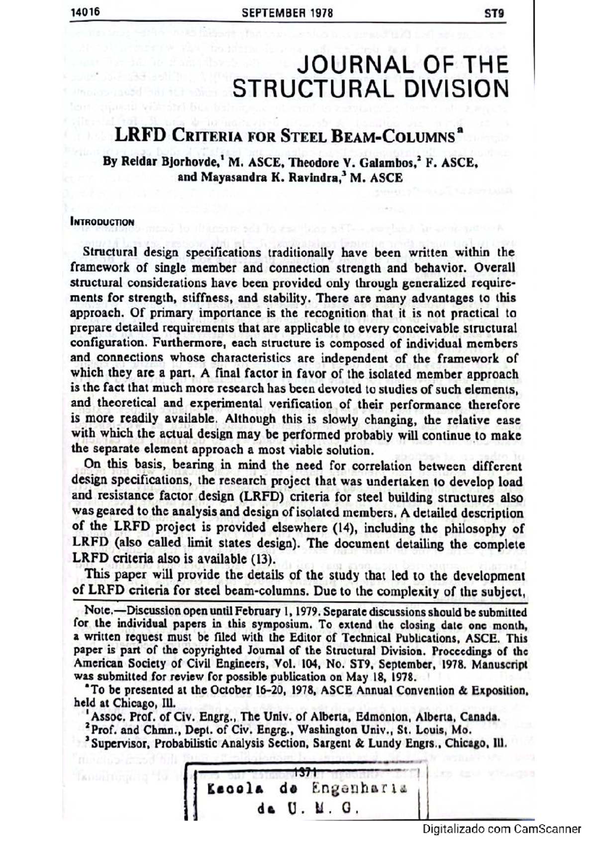 LRFD Criteria for Steel Structures - ST9 Journal, Sept 1978 - Studocu