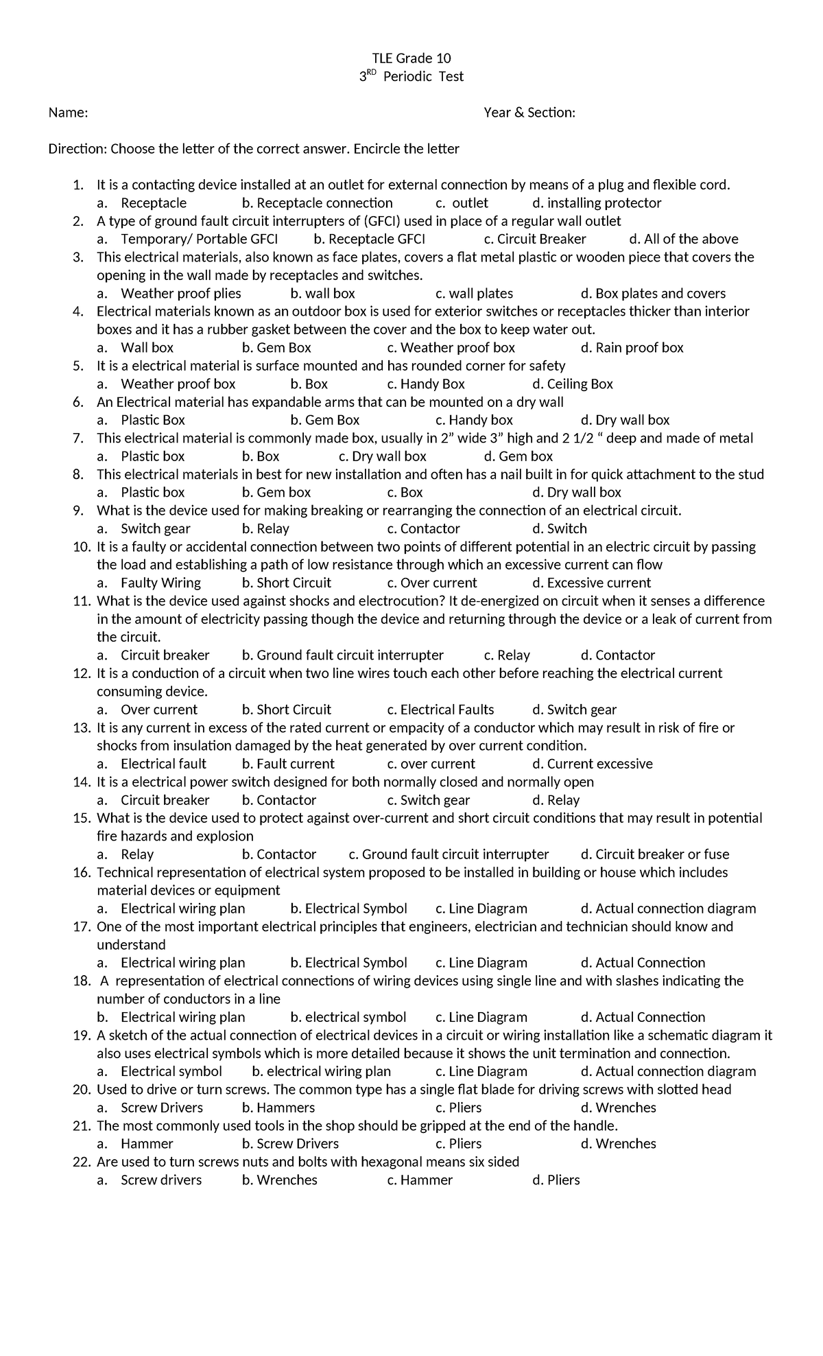 342284293 TLE Grade 10 3rd Periodic Test Review Questions - Studocu