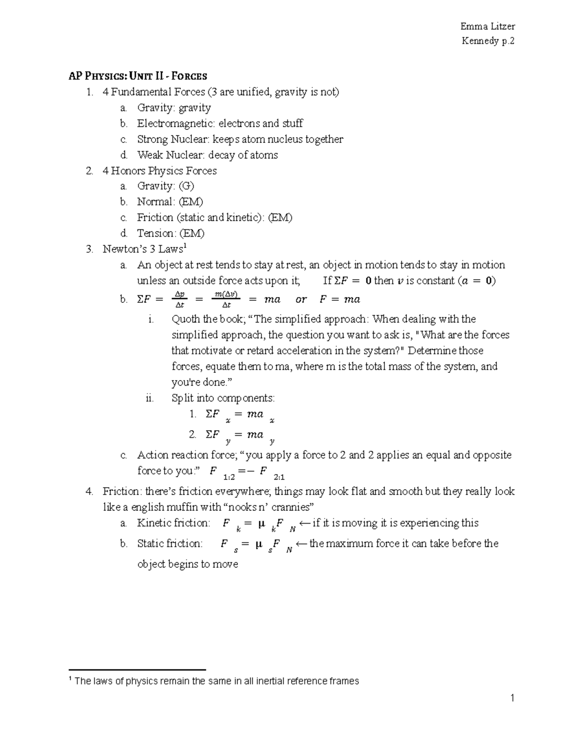 AP Physics: Unit II Forces - Key Concepts and Equations - Studocu