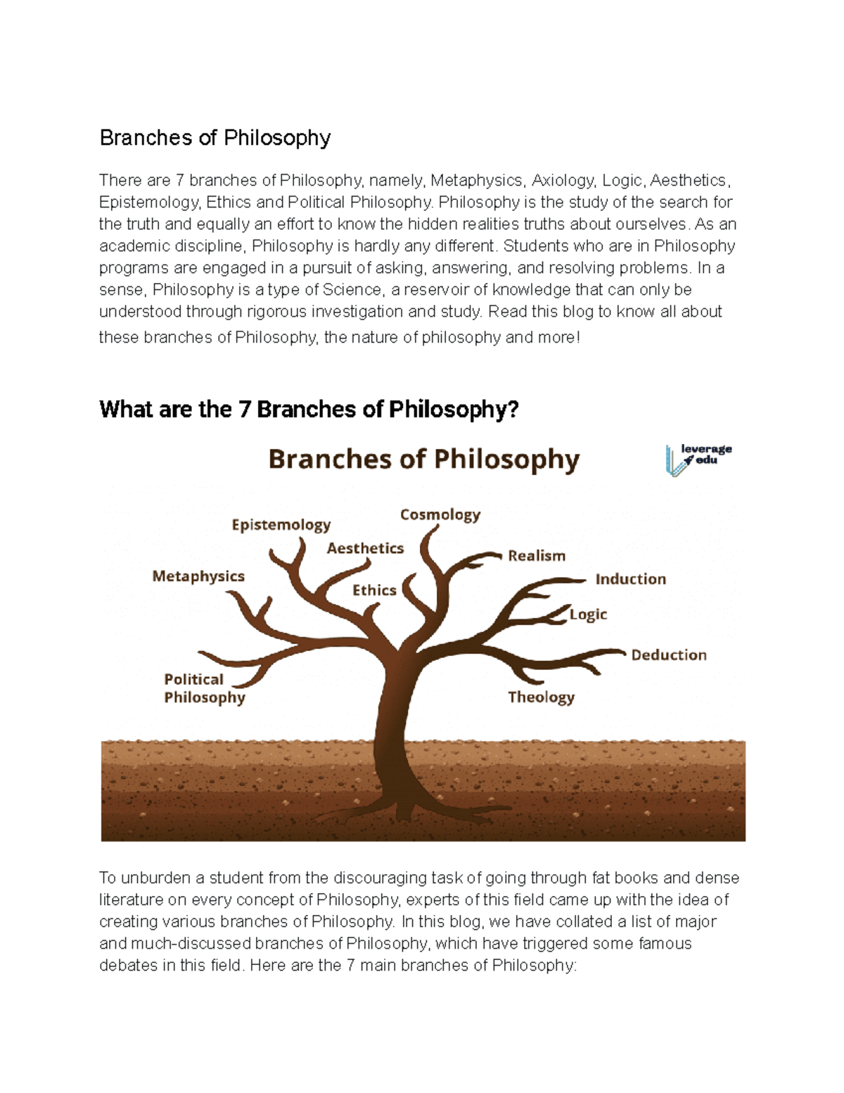 Philosophy 101: Exploring the 7 Main Branches of Philosophy - Studocu