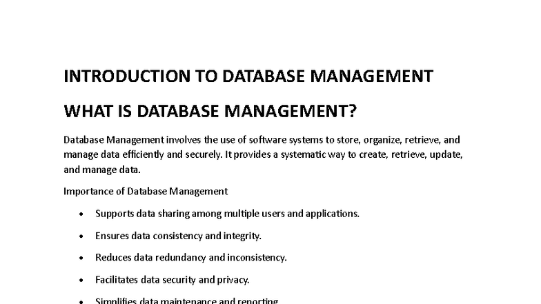 Introduction to Database Management Systems (DBMS) - Studocu